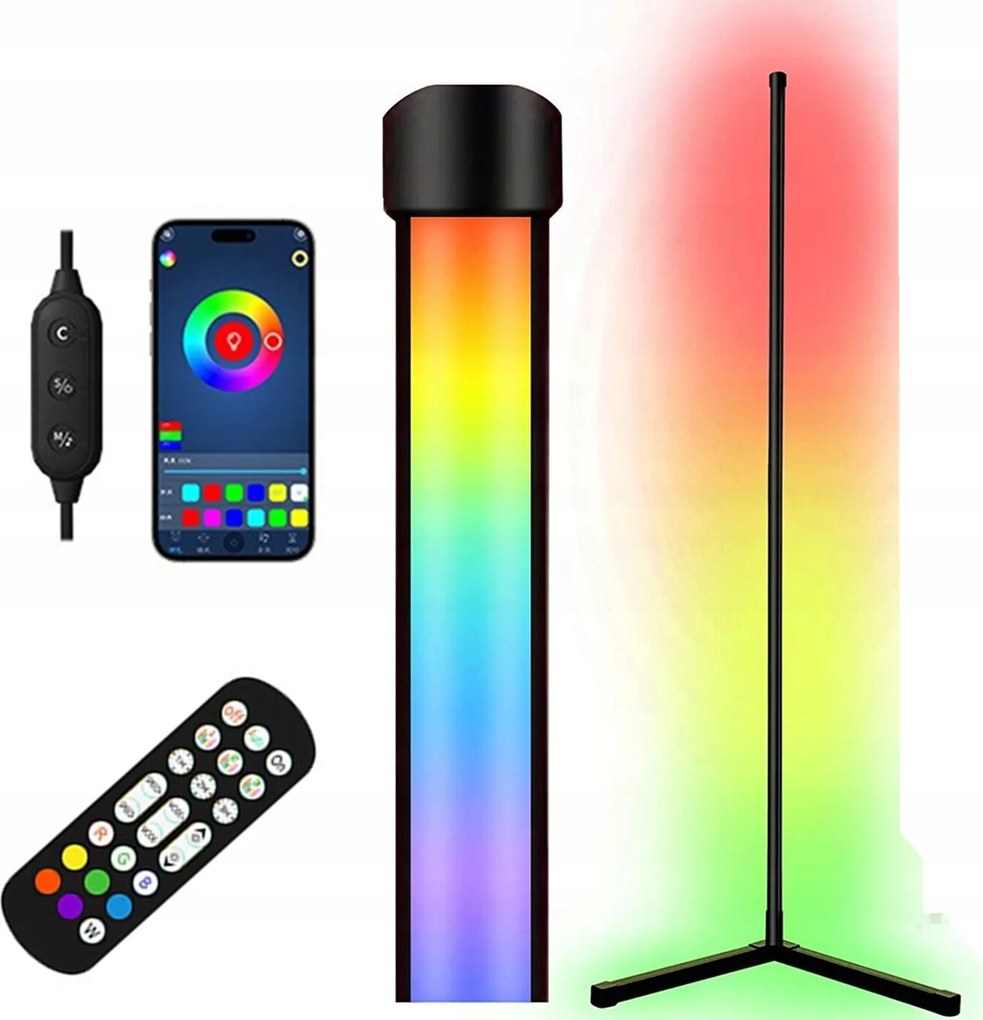 160 cm Stojací rohová stojací lampa Rgb Led Dálkový Ovladač Apklikace Duhový Efekt