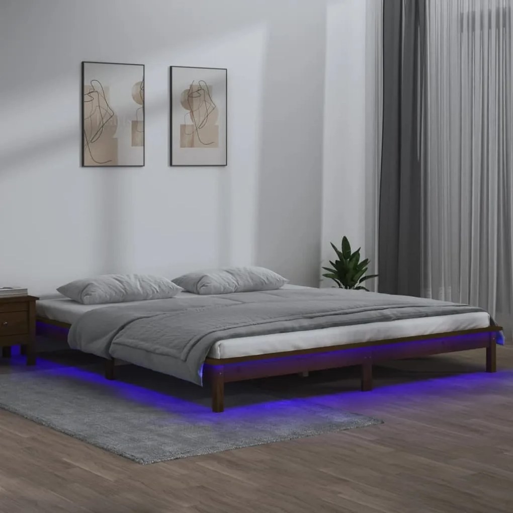 820654 vidaXL Rám postele s LED světlem medově hnědý 140x190 cm masivní dřevo