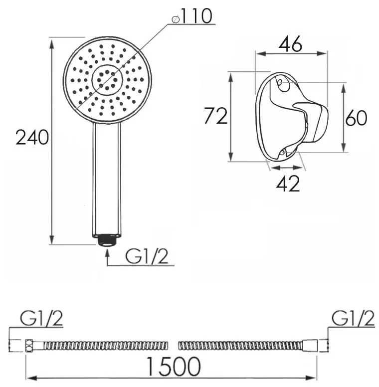 Ruční sprchová hlavice BOSS s držákem a 150 cm hadicí - chromová
