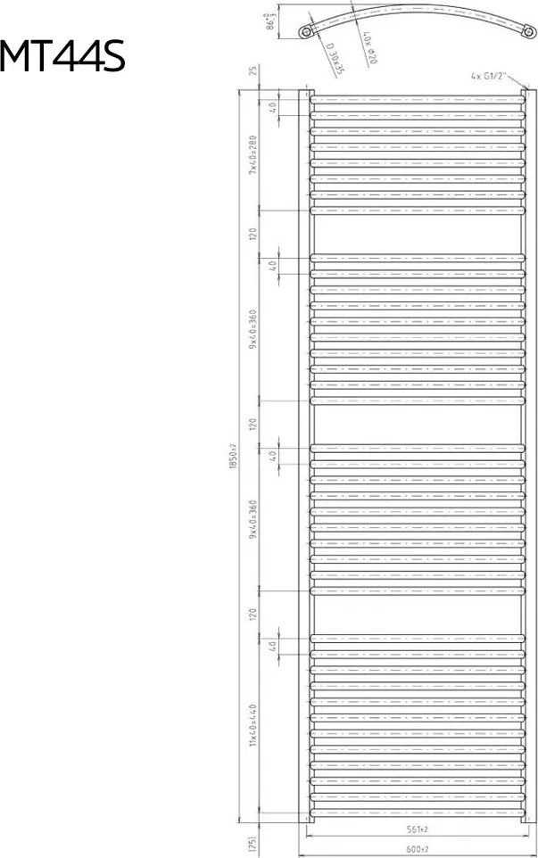Mereo Mereo, Otopný žebřík oblý, bílý, středové připojení, MT44S