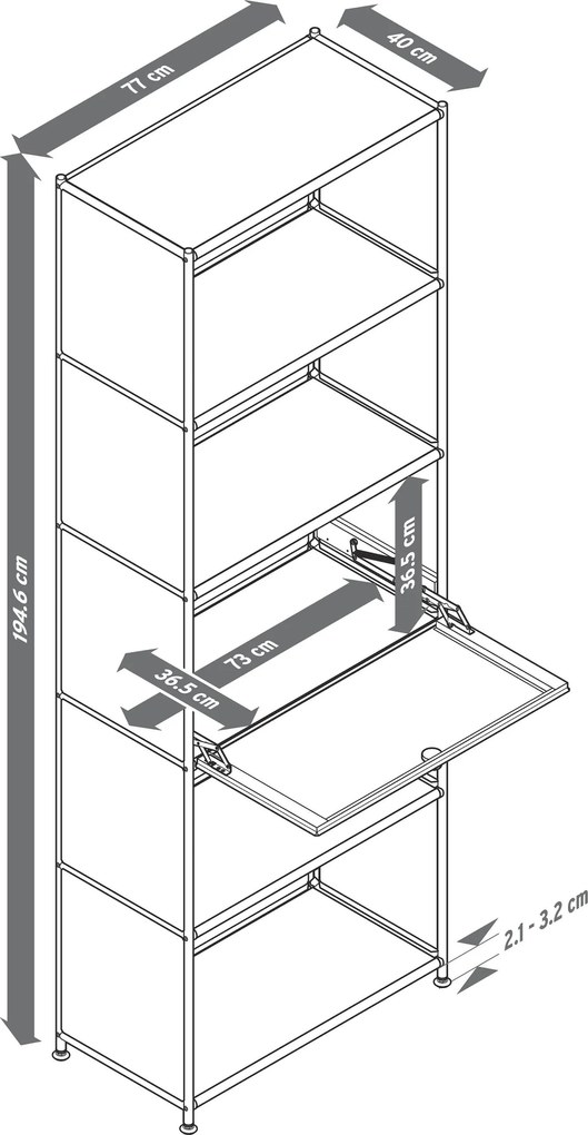 Tchibo - Kovový vysoký regál CN3 s výklopnými dvířky - barva: šedá