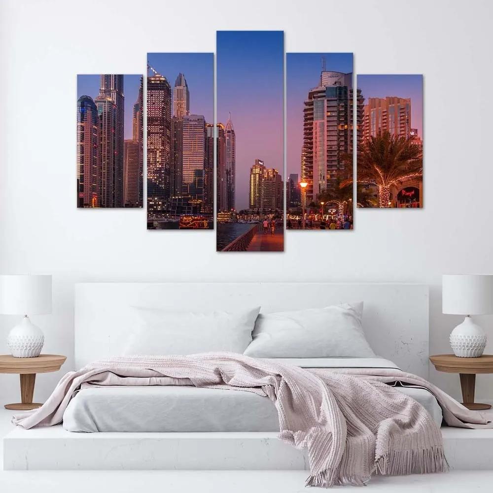 Obraz na plátně pětidílný Noci v Dubaji City - 200x100 cm