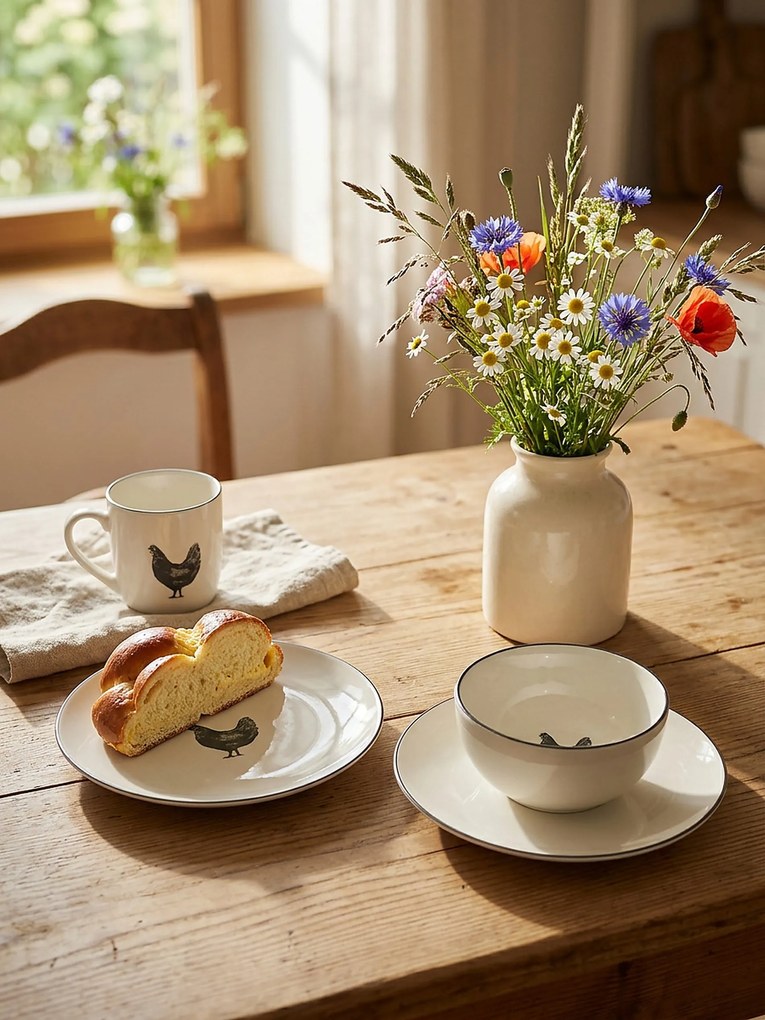 Sinsay - Sada keramických talířů s motivem slepice 2-pack - černá