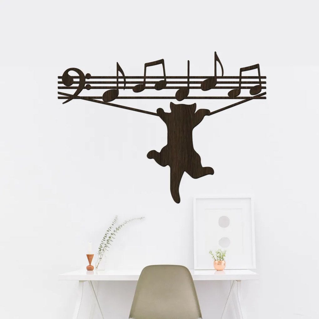 dřevo života Dřevěný obraz CAT MUSIC Zvolte rozměr (cm): 60x43, Zvolte barvu dekoru: Černá
