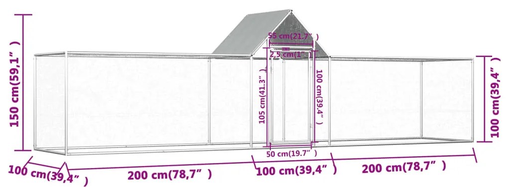 vidaXL Marketos Klec pro kuřata 5 x 1 x 1,5 m pozinkovaná ocel