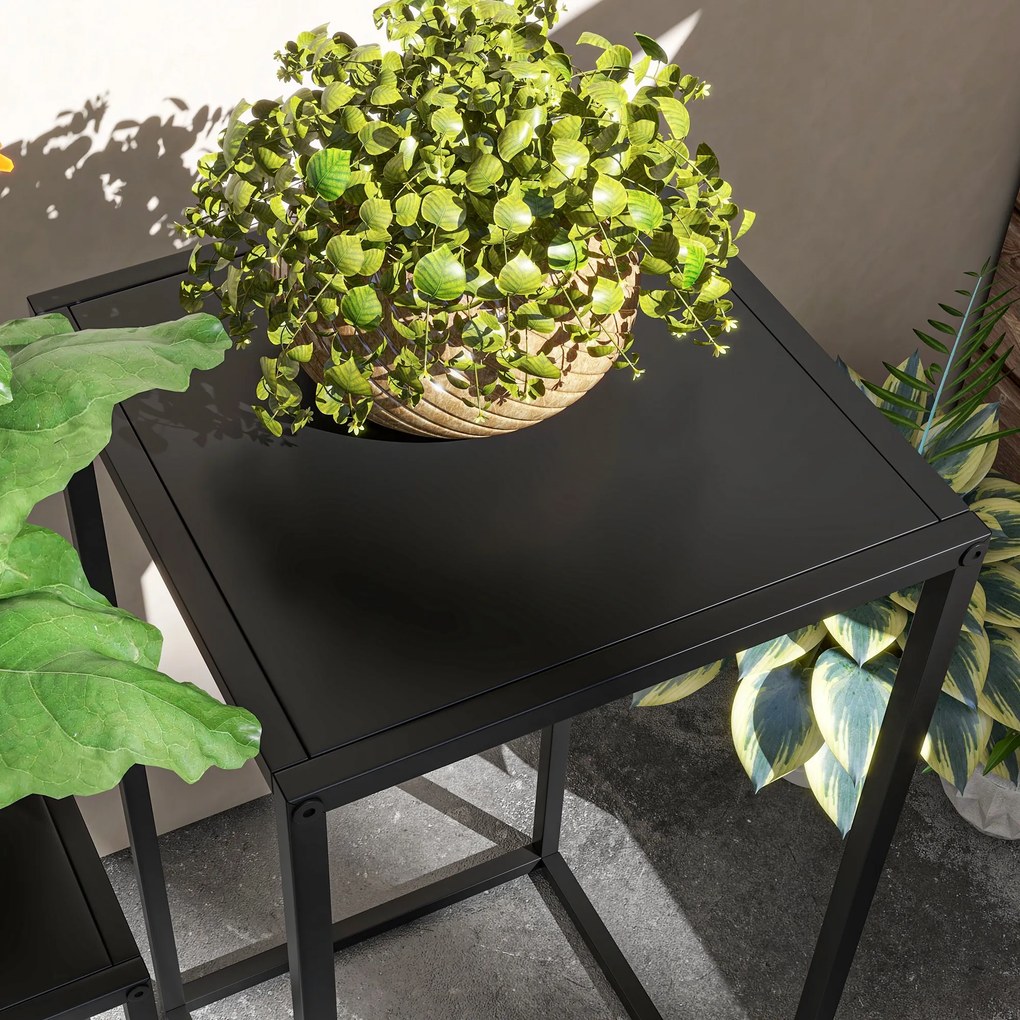 Outsunny sada 2 stojanů na rostliny, stolička na rostliny s ocelovými nohami, skandinávský design, stojan na květiny na zahradu, balkon, černý