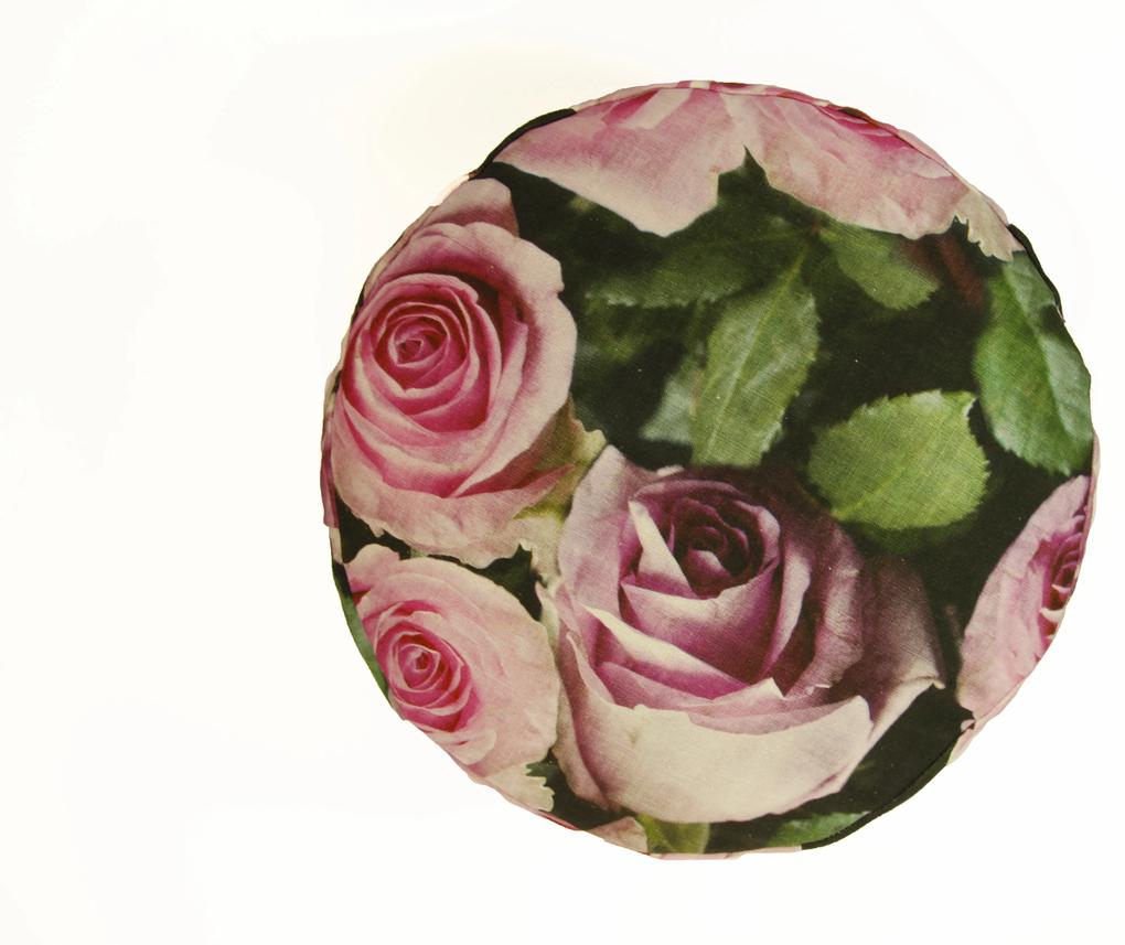 S radostí - vlastní výroba Meditační polštář s růžemi Velikost: ∅30 x v18 cm
