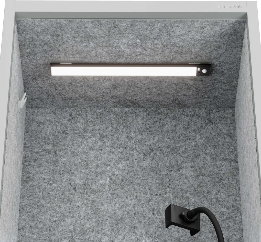 Kancelářská akustická kabina se sedátkem a USB-C portem, korpus šedý / sedák šedá, 600 mm: SALLY MentalBox