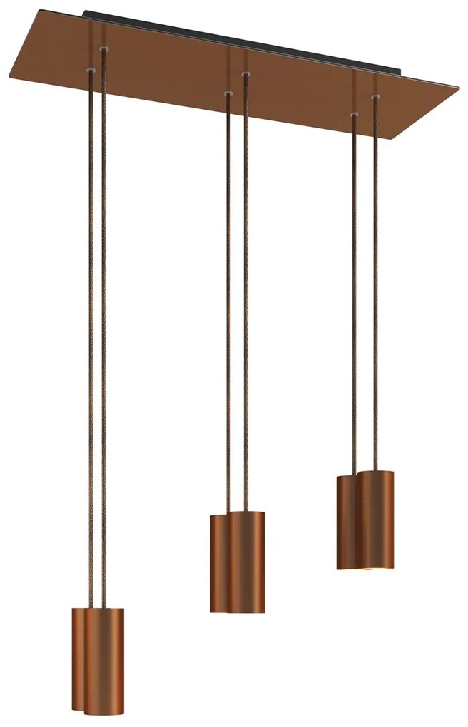 creative cables Závěsná lampa s 6 světly, s obdélníkovým XXL baldachýnem Rose-one, textilním kabelem a kovovými stínidly Tub-E14 Barva: Hladký měděný dibond