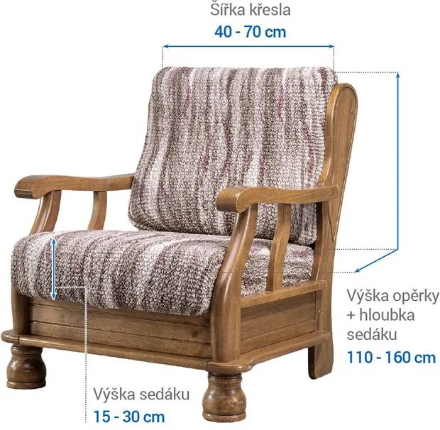 Bielastické potahy OCEANO NOVÉ hnědo-vínové křeslo s dřevěnými rukojeťmi (š. 40 - 70 cm)