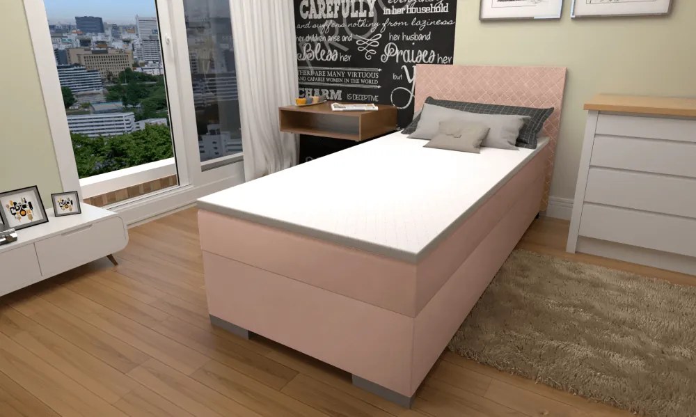 Boxspringová postel, jednolůžko, růžová, 90x200, univerzální, ADARA