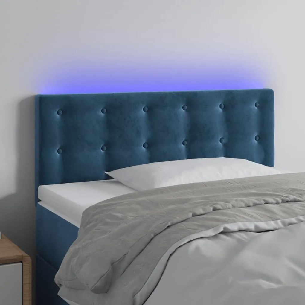 Čelo postele s LED tmavě modré 100x5x78/88 cm samet 3122092