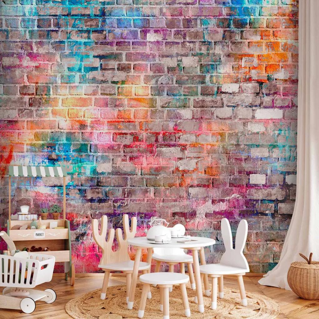 Fototapeta Barvy duhy - městská cihlová zeď v barevném desénu pro teenagery