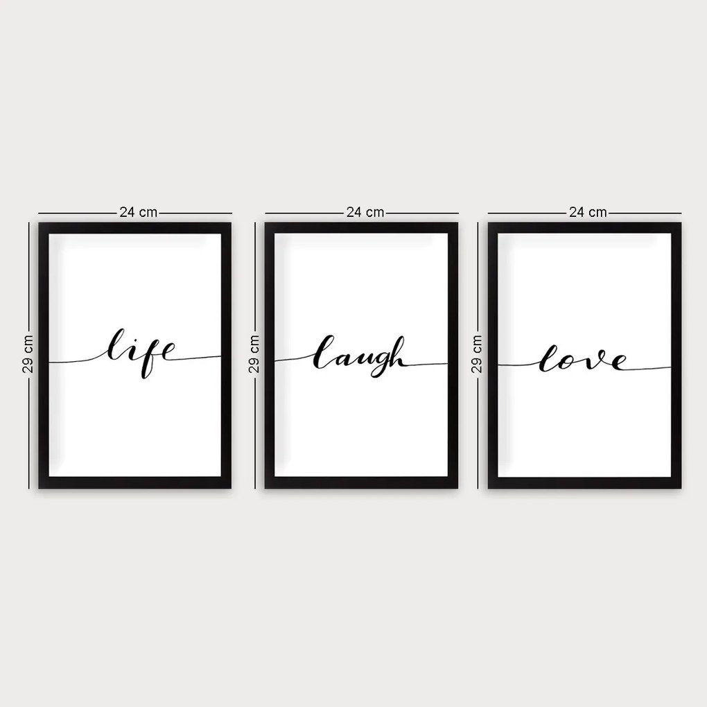 Sasa obrazů Life Laugh Love 3 ks 24x29 cm