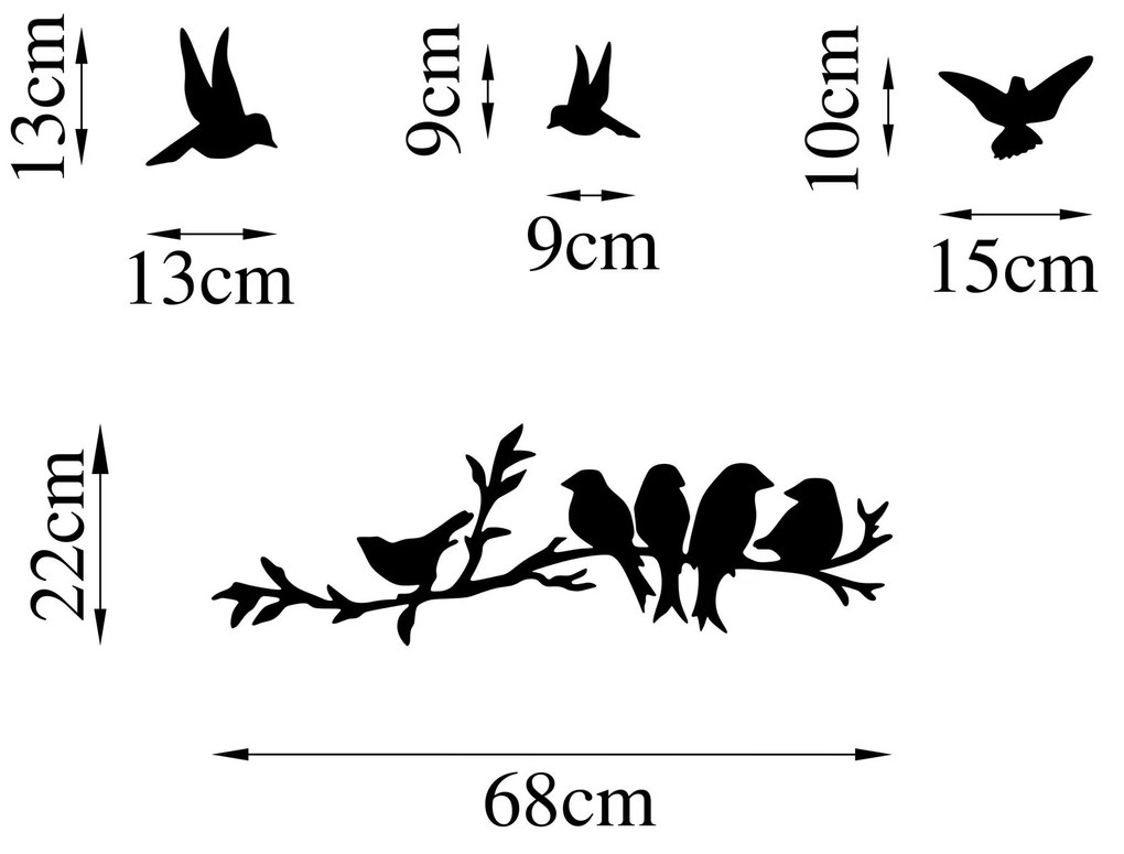 Nástěnná kovová dekorace Bırd Communıty černá
