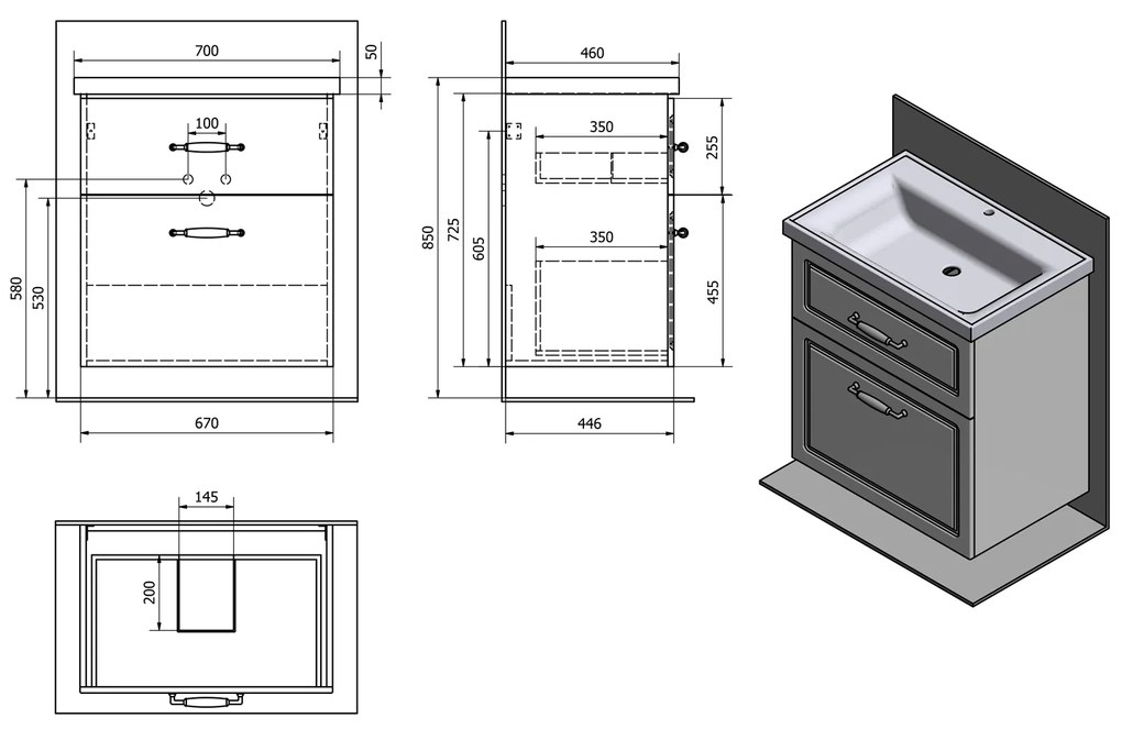 Sapho, FAVOLO umyvadlová skříňka 67x72,5x44,6 cm, bílá mat
