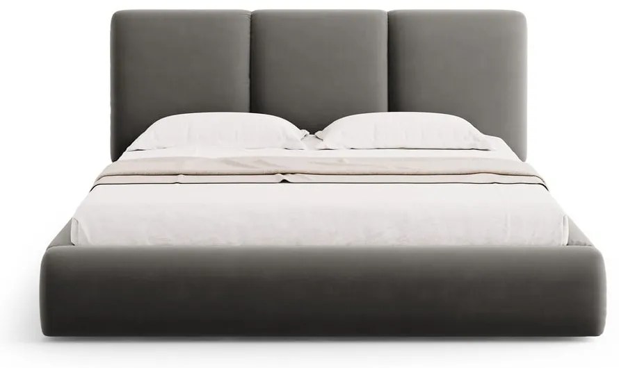 Šedá sametová čalouněná dvoulůžková postel s úložným prostorem s roštem 140x200 cm Brody – Mazzini Beds