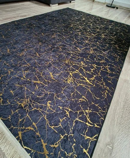 HU Černo-zlatý moderní koberec Parys Černá-zlato Rozměr: 50x80 cm