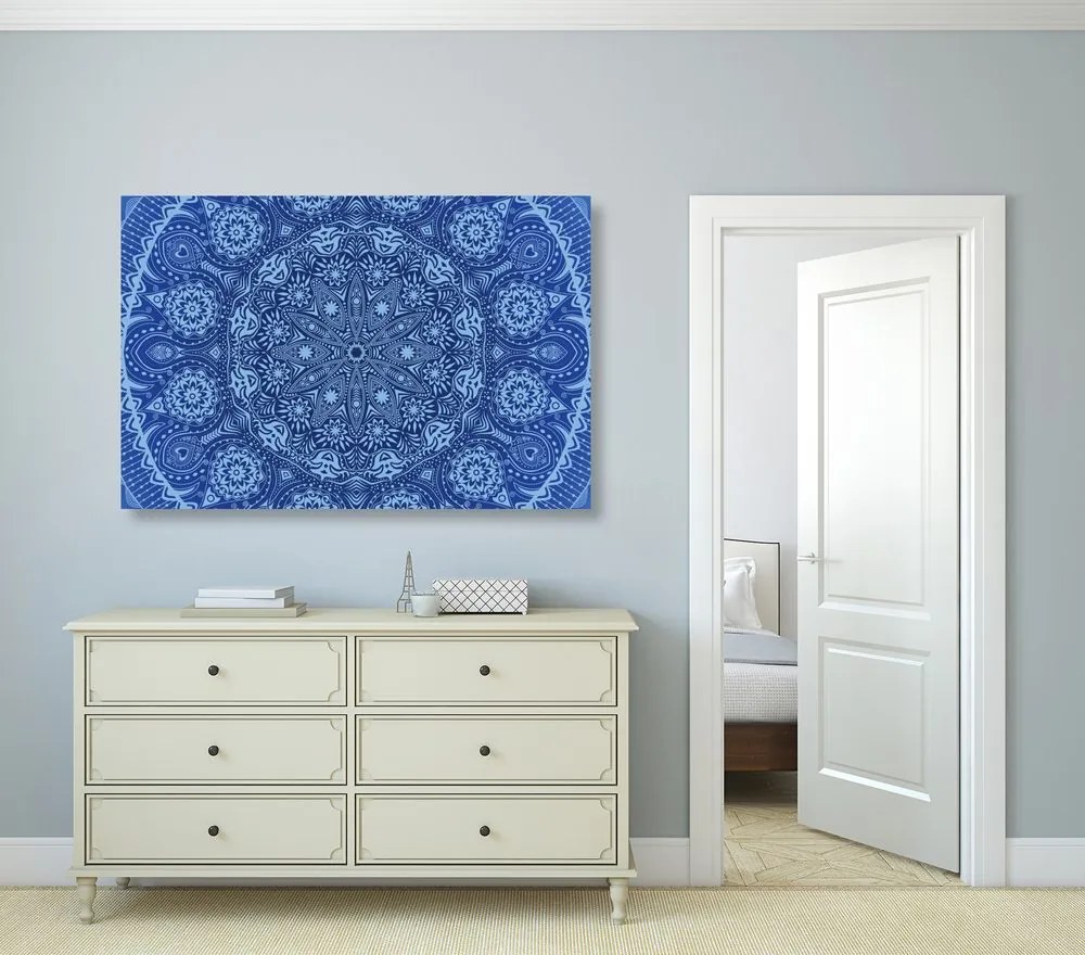Obraz okrasná Mandala s krajkou v modré barvě
