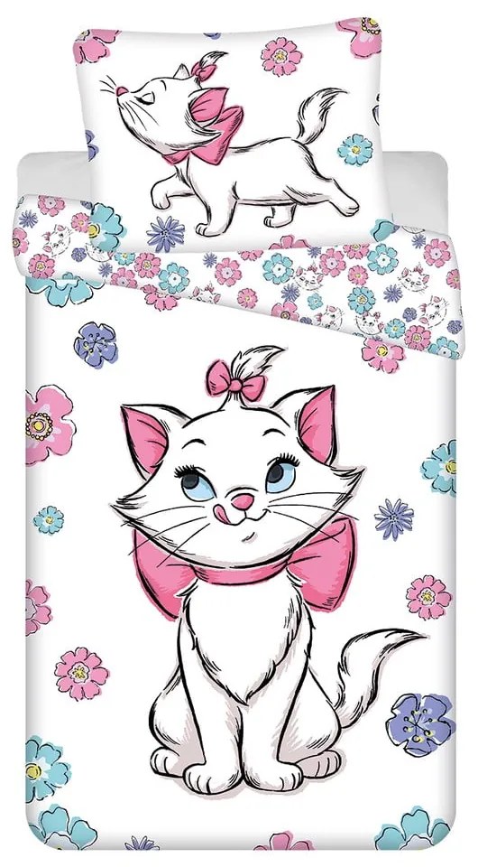 Bílé bavlněné dětské povlečení na jednolůžko 140x200 cm Marie Cat 