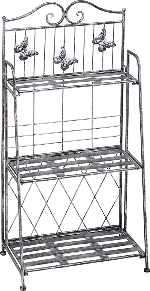 Outsunny police na rostliny kovový stojan na květiny 3 úrovně schodiště na květiny pro zahradu stříbrně šedá 44x25x96cm dekorativní a prostorově úspo…