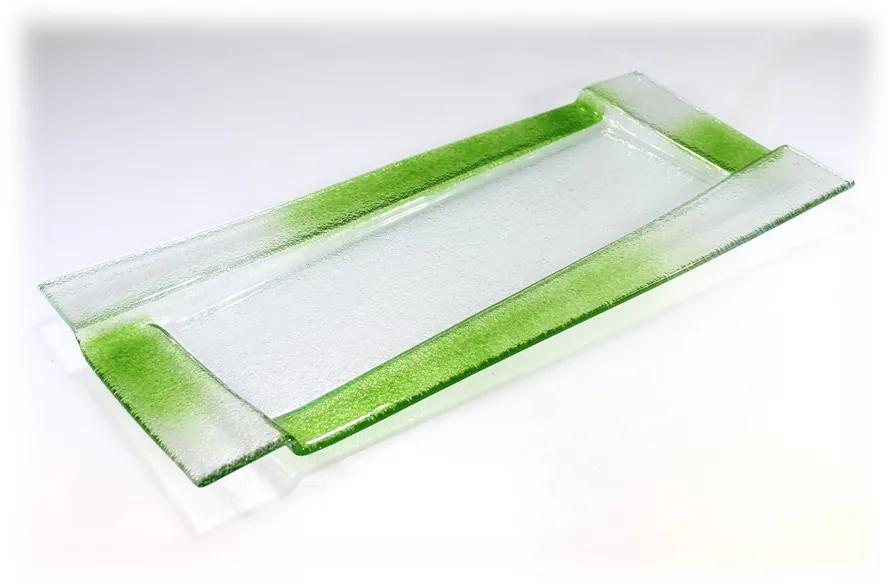 BDK-GLASS Skleněný obdélníkový tác ZOOM zelený Rozměr: 30x15cm