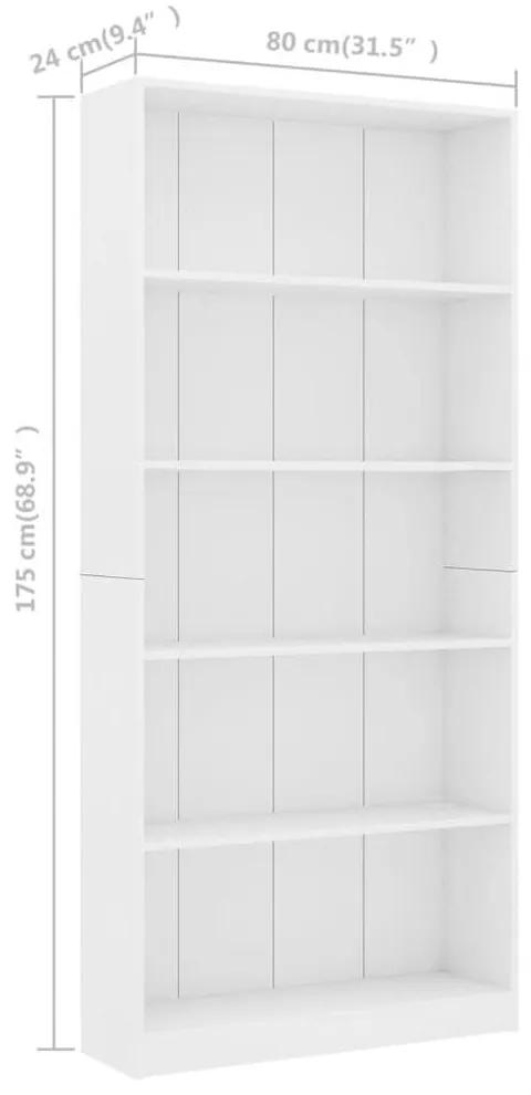 Petromila Knihovna s 5 policemi bílá 80 x 24 x 175 cm dřevotříska