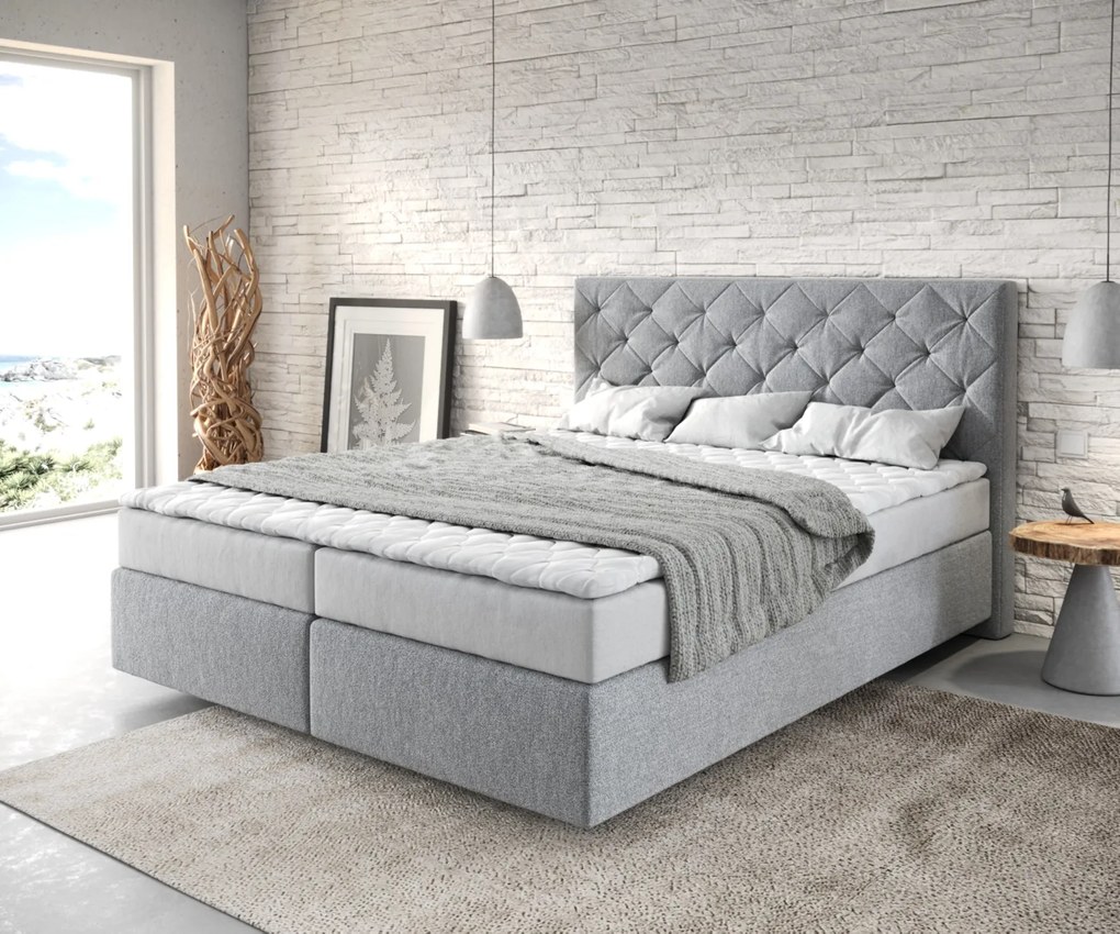 DELIFE Postel Boxspring Dream-Great 160x200 cm z mikrovlákna Granite Šedá s matrací a topperem