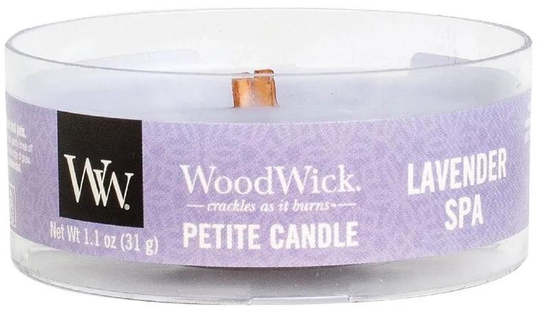 WoodWick – Petite Candle vonná svíčka Lavender Spa (Levandulová lázeň), 31 g