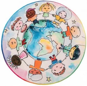 Dětský kusový koberec Juno 477 World Map kruh Vícebarevná, Rozměr 80x80 (průměr) kruh cm Obsession koberce Mujkoberec_88465