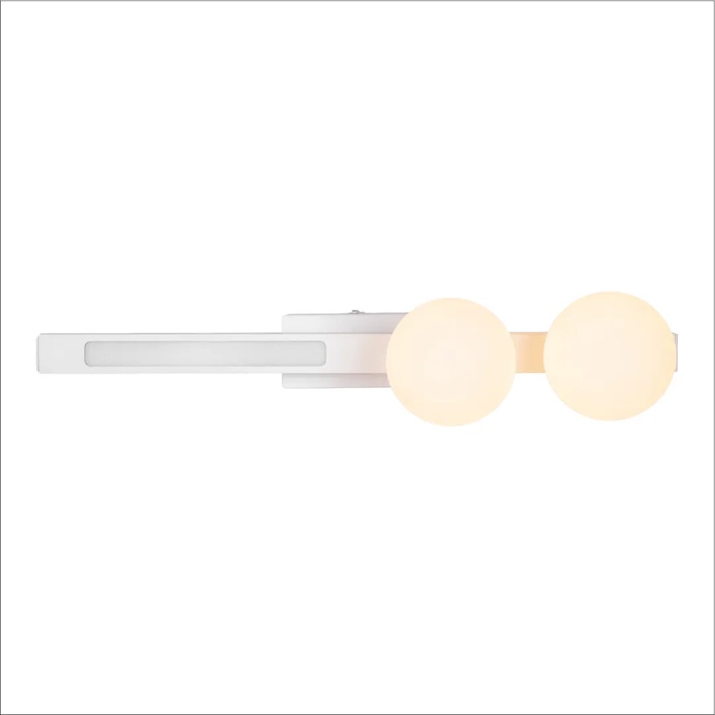 Nástěnné svítidlo Magnet2, 2x bílé skleněné stínítko + 1x LED 13W, w