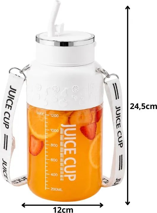 Verk Group Láhev s mixérem usb 1200 ml, hrnek na smoothie, šejker se slámkou a páskem
