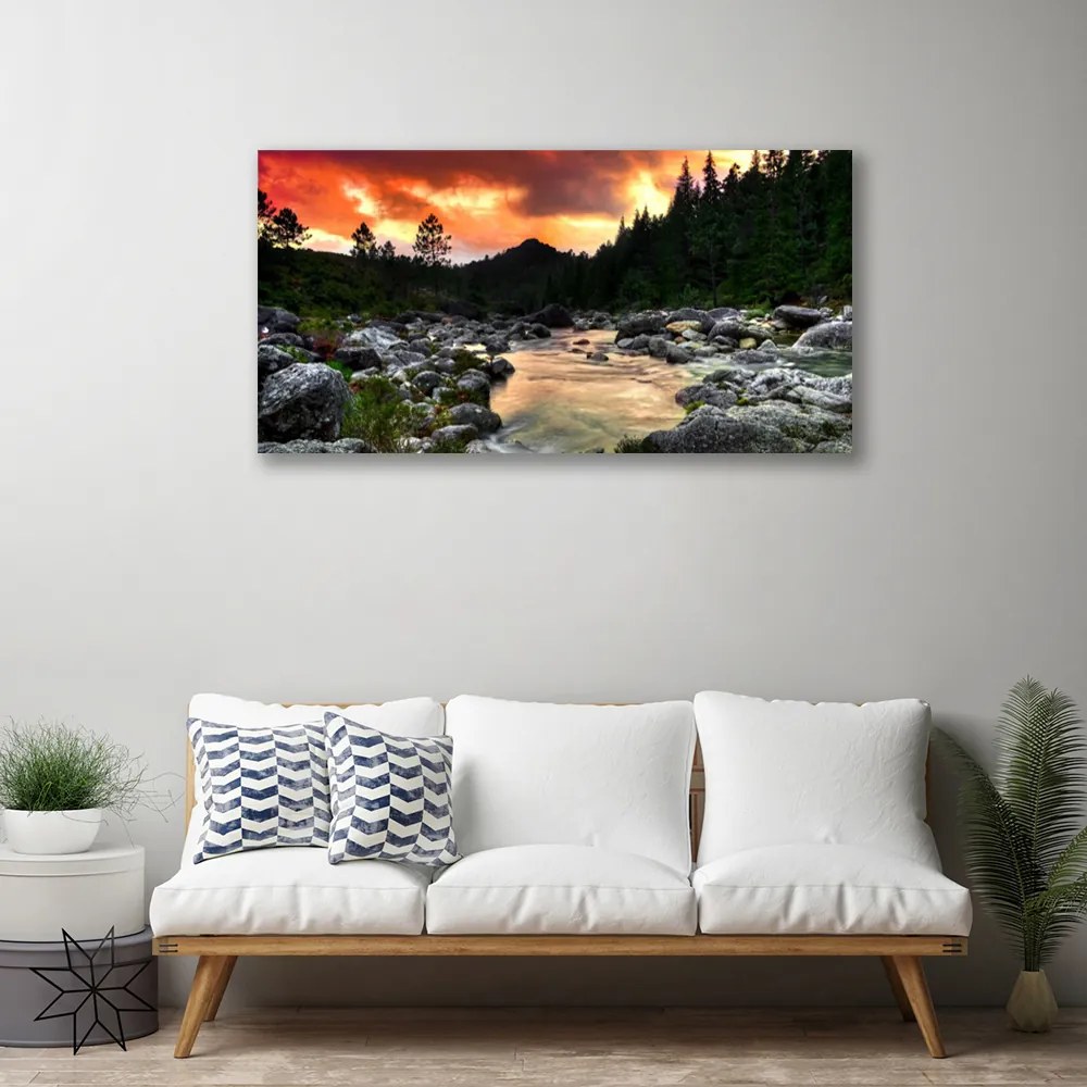 Obraz na plátně Jezero Kameny Les Příroda 125x50 cm