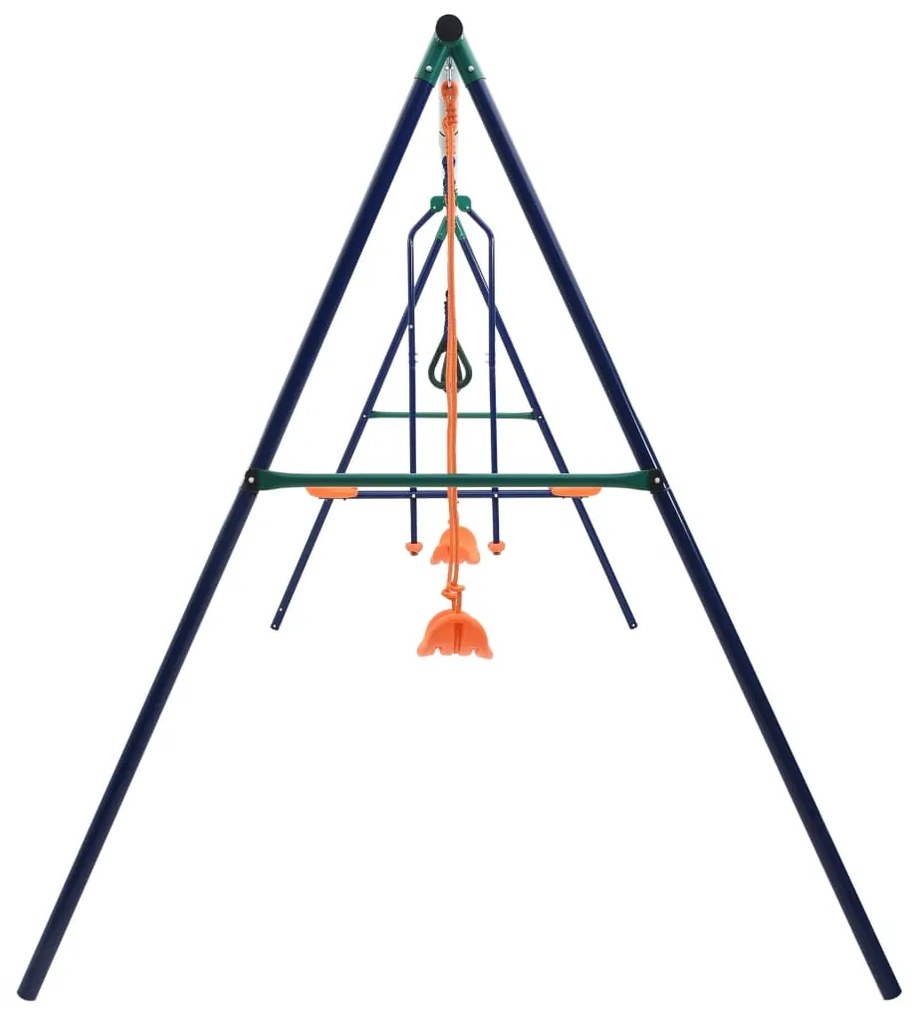 vidaXL Marketos Dětská houpačka se 4 sedačkami a hrazdičkou s kruhy ocel