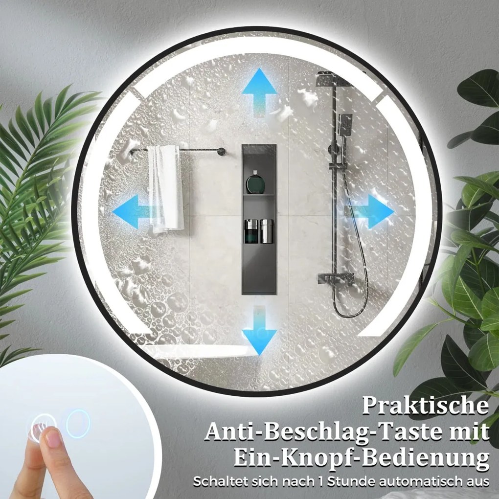 Costway 60 cm kulaté koupelnové zrcadlo s LED světlem