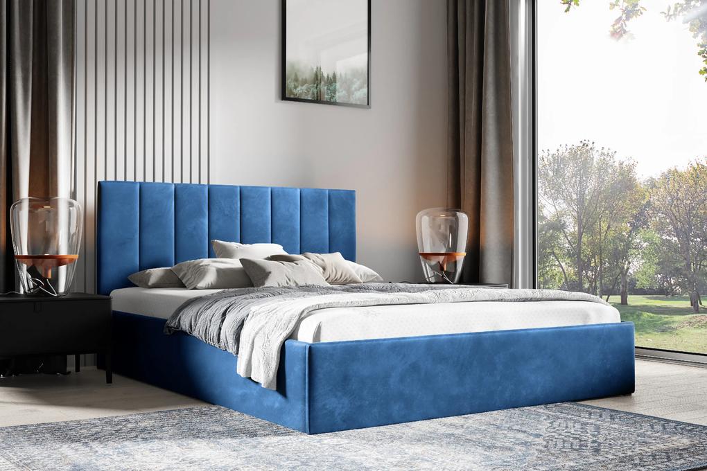 Eka Čalouněná postel LENY 160x200 cm Barva látky Trinity: (2331) Tmavá modrá, Úložný prostor: Bez úložného prostoru
