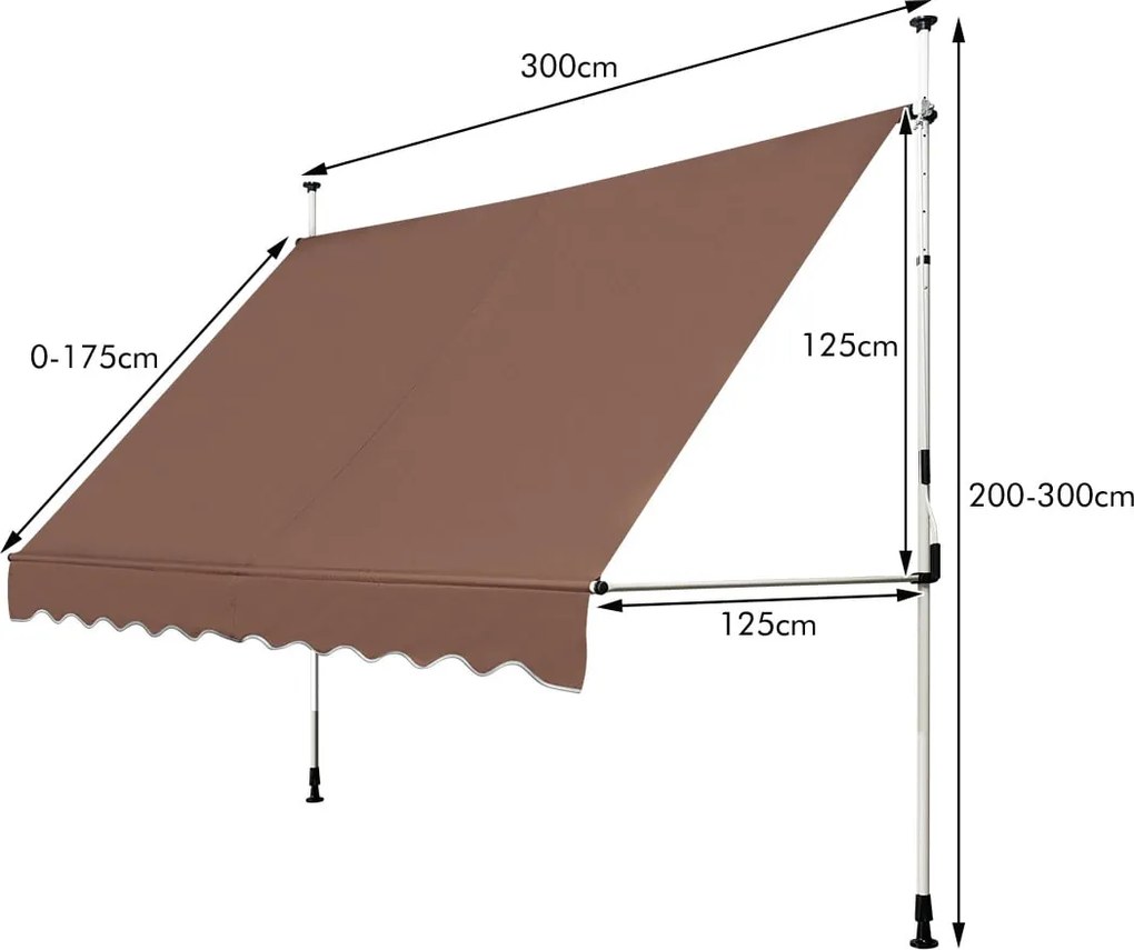 Costway Upínací markýza 300 cm široká Balkonová markýza bez vrtání odolná UV