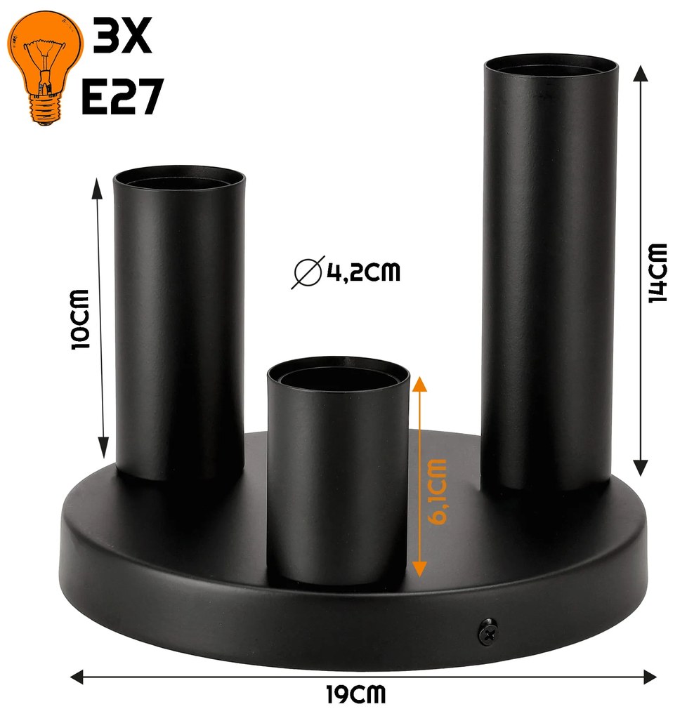 BERGE Stropní svítidlo VIKI 3x E27 kulaté černé