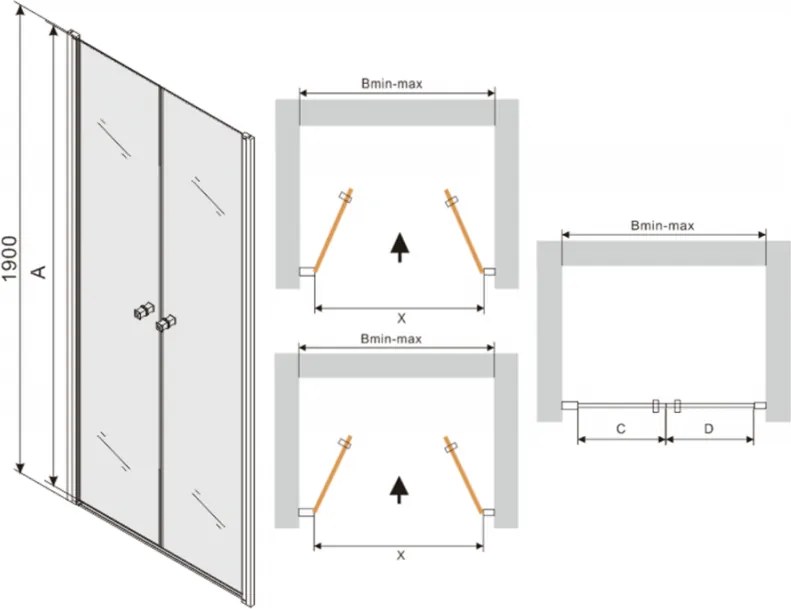 Mexen TEXAS sprchové dveře do otvoru 100 cm, 880-100-000-01-00
