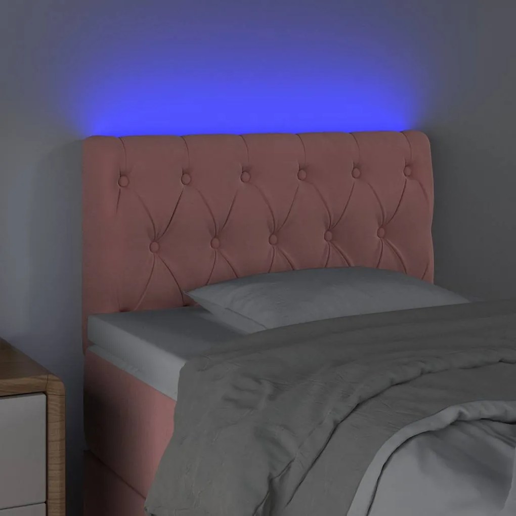 Čelo postele s LED růžové 80 x 7 x 78/88 cm samet 3121983
