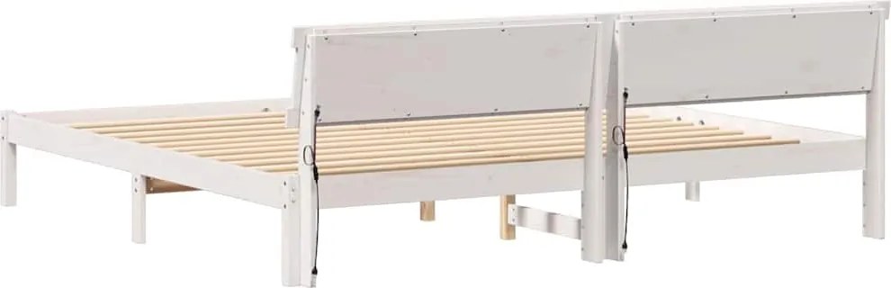 Rám postele s čelo Bílá 200 x 200 cm Masivní borové dřevo 3385746