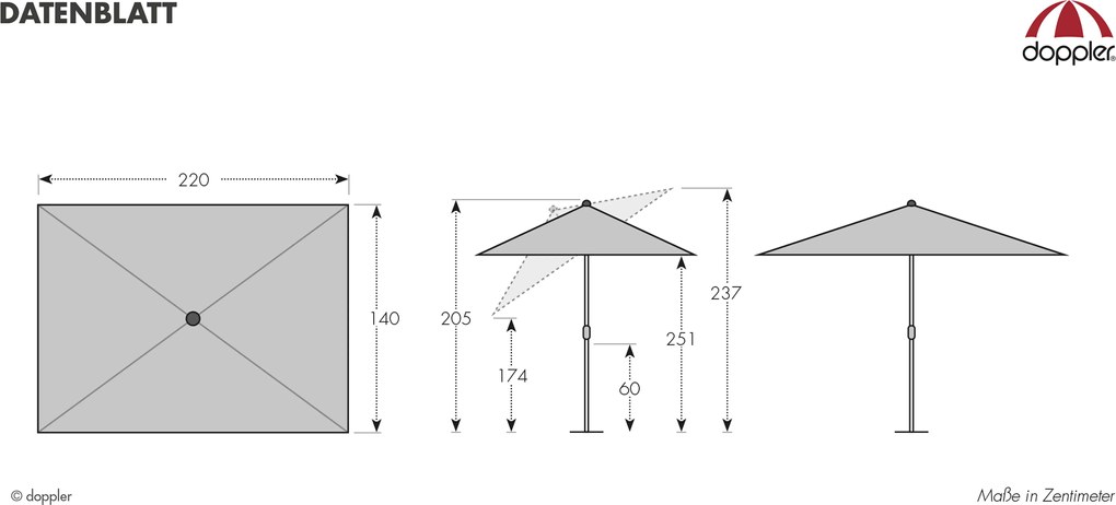 Doppler EXPERT 220 x 140 cm - slunečník s automatickým naklápěním - 2. jakost (S305)