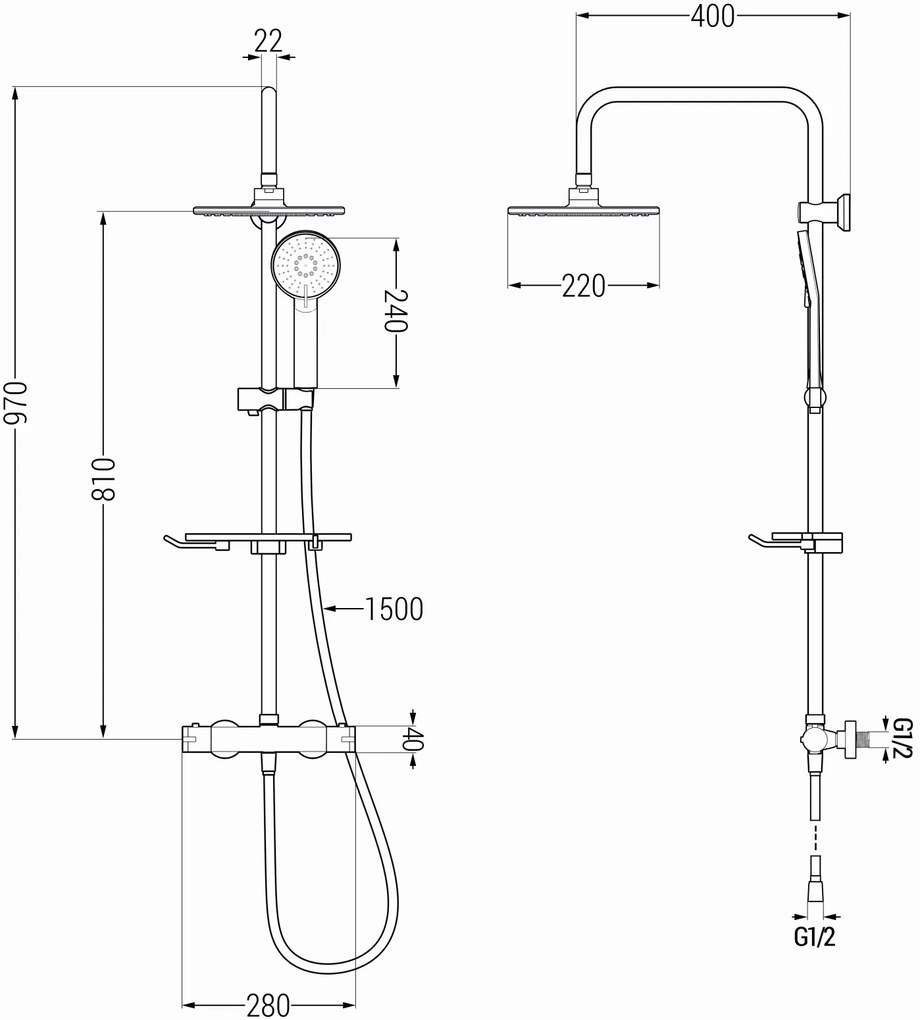 Mexen KT40 sprchový set s termostatickou baterií Kai, zlatá, 771504093-50