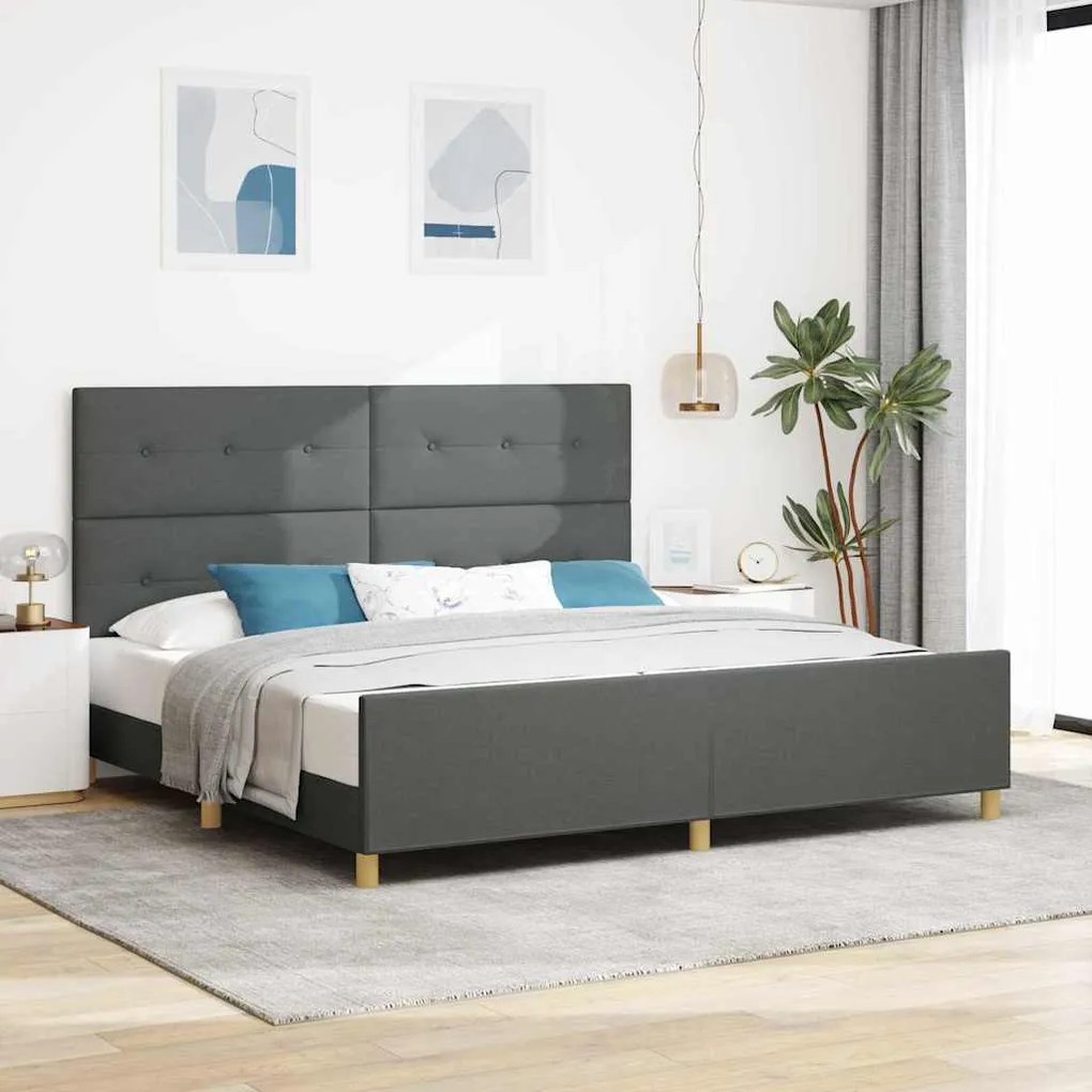 Rám postele s čelo Tmavě šedá 200 x 200 cm textil 3344754
