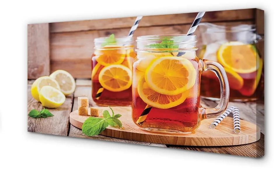 Obrazy na plátně Ice Tea citrusové brčka 100x50cm