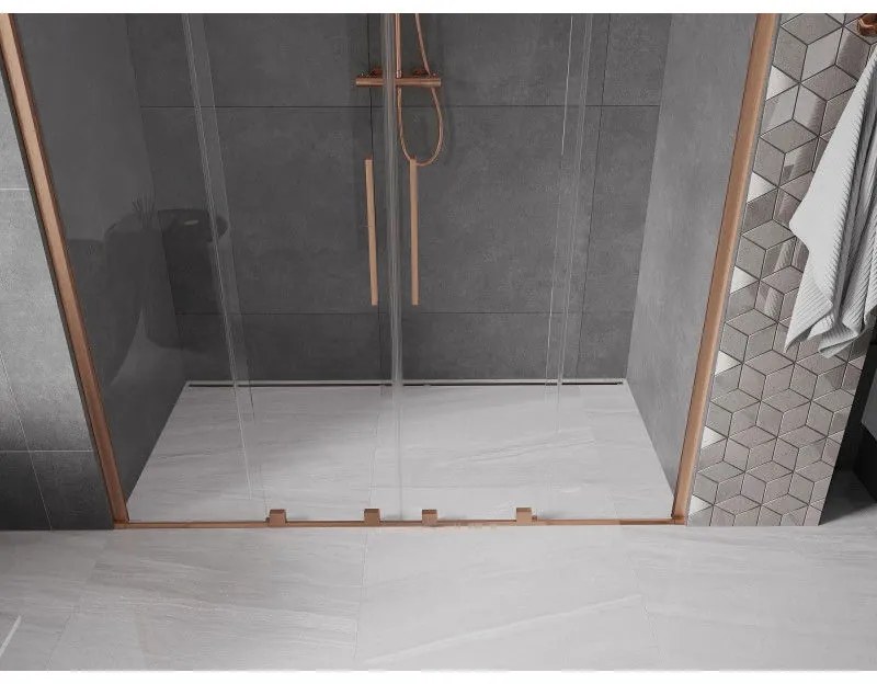 Mexen Velar Duo, posuvné dveře do otvoru 170x200 cm, 8mm čiré sklo, měděná matná, 871-170-000-02-65
