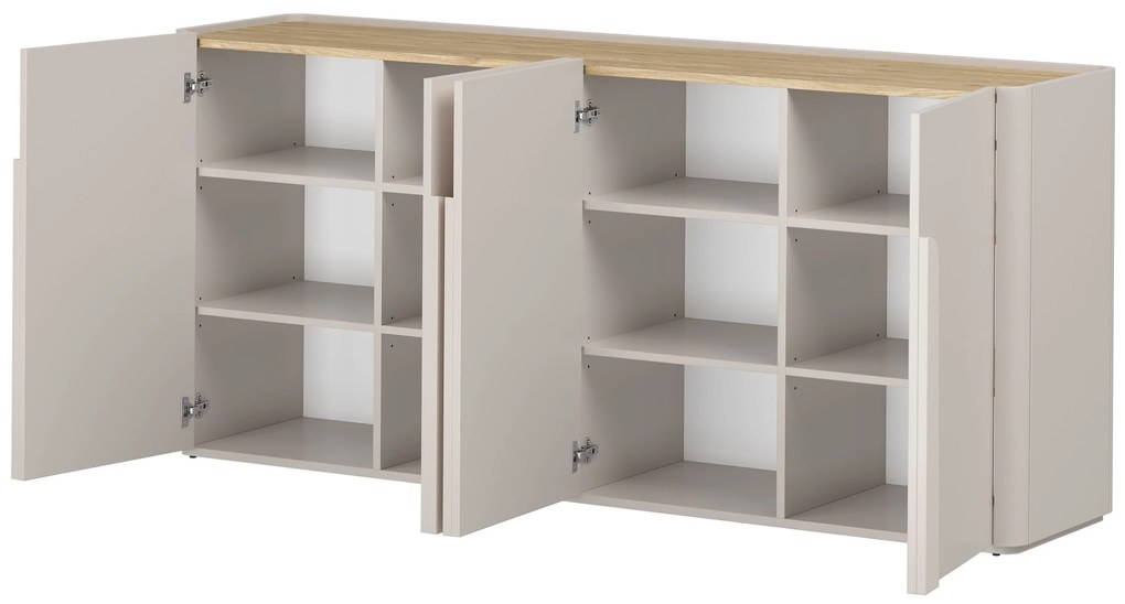 Komoda Amilio 200 cm - kašmírová / dub olejovaný / kašmírové úchytky
