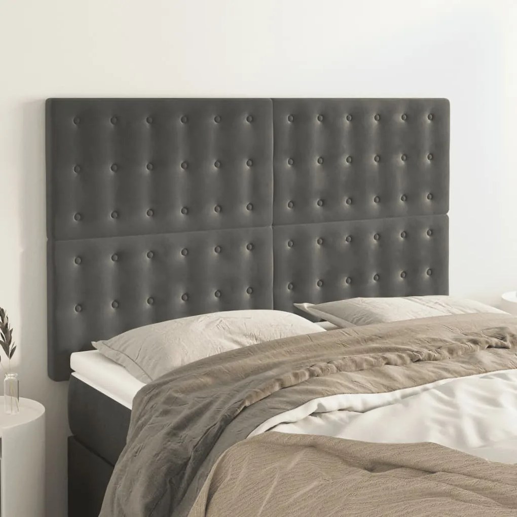 Čelo postele tmavě šedé 144x5x118/128 cm sametové 3116815