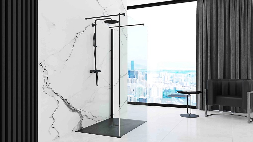 Rea BLACK STONE - Kamenná sprchová vanička 80 x 120 x 3,5 cm + sifon, černá, REA-K9602