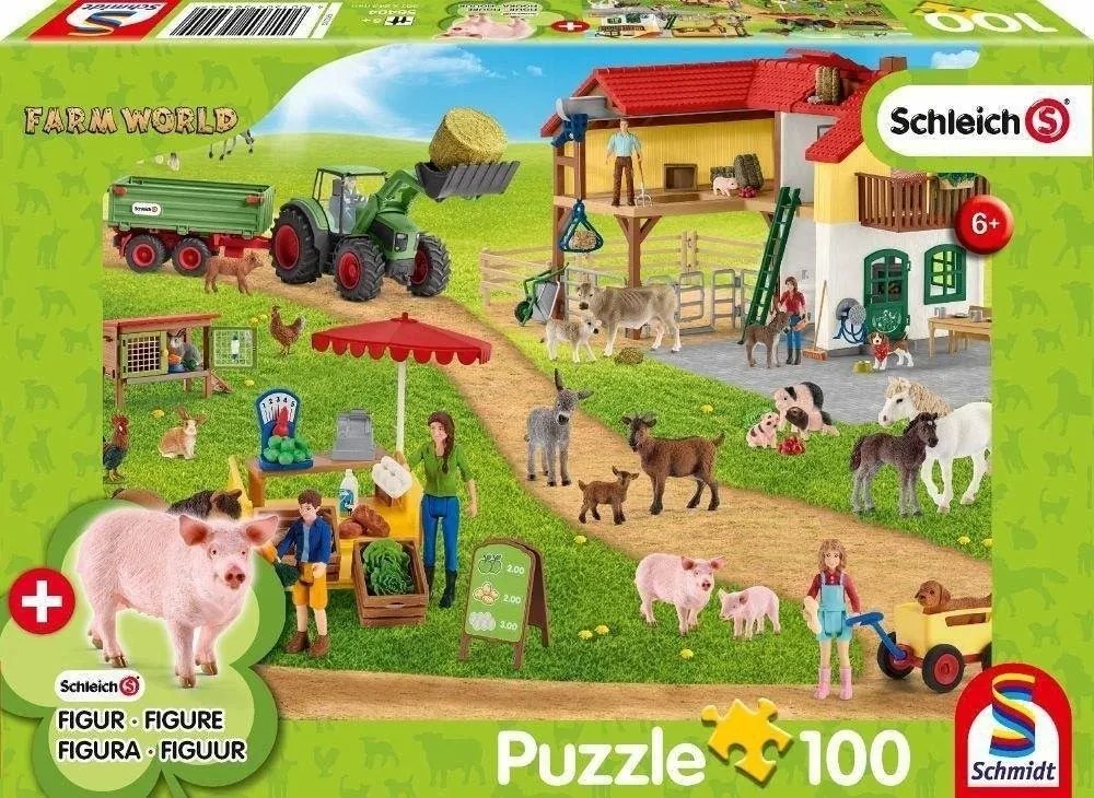 Puzzle puzzle schleich farma s prodejním stánkem 100 dílků + figurka schleich